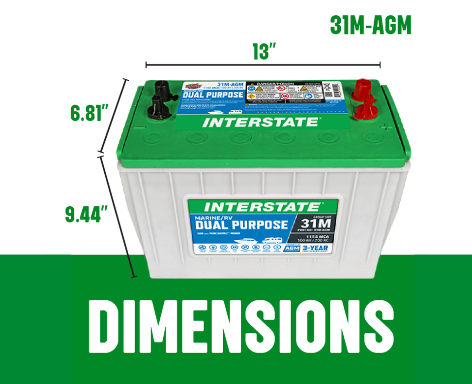 Interstate Batteries 12V100Ah Dual Purpose Power Pure Lead AGM Marine ...