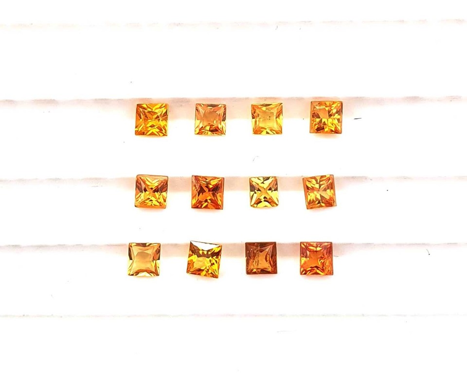 Natural Orange Sapphire Square Cut Loose Gemstone Lot 20 Pcs 2.50 MM 2. ...