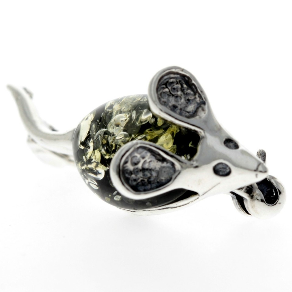 CERTIFIED 925 Sterling Silver Genuine Baltic Amber Little Mouse Brooch ...