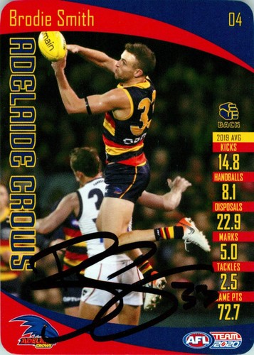 Signed 2020 ADELAIDE CROWS AFL Card BRODIE SMITH | eBay Australia