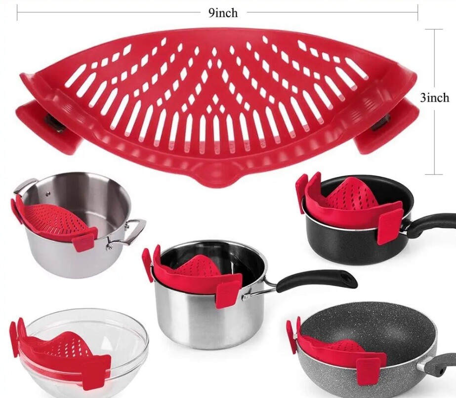 Strainer Pan Silicone Clip on Pot Drainer Fruit Colander Food Filter ...