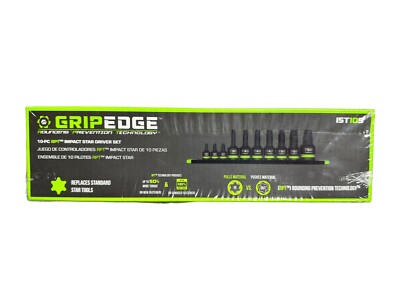 Grip Edge 10pc RPT Impact Torx/ Star Bit Socket Set w/ Rail T-20 to T ...