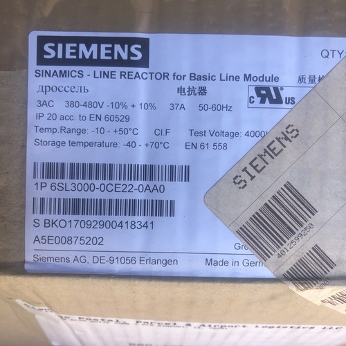 Siemens 6SL3000-0CE22-0AA0 Sinamics Line Reactor 20kW, 3-PH 380-480V ...