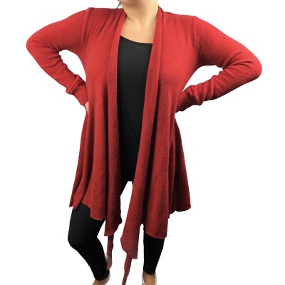 Red Tunic Sweater Open front Cardigan M/L Asymmetrical Trapeze ...