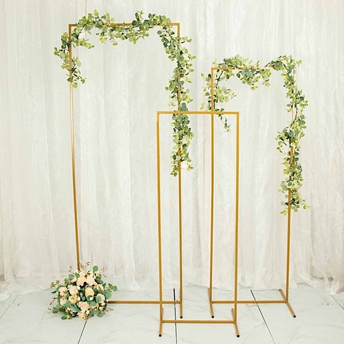 4 Gold Metal Floral Display Frame Rectangular Backdrop STAND Arch Set ...