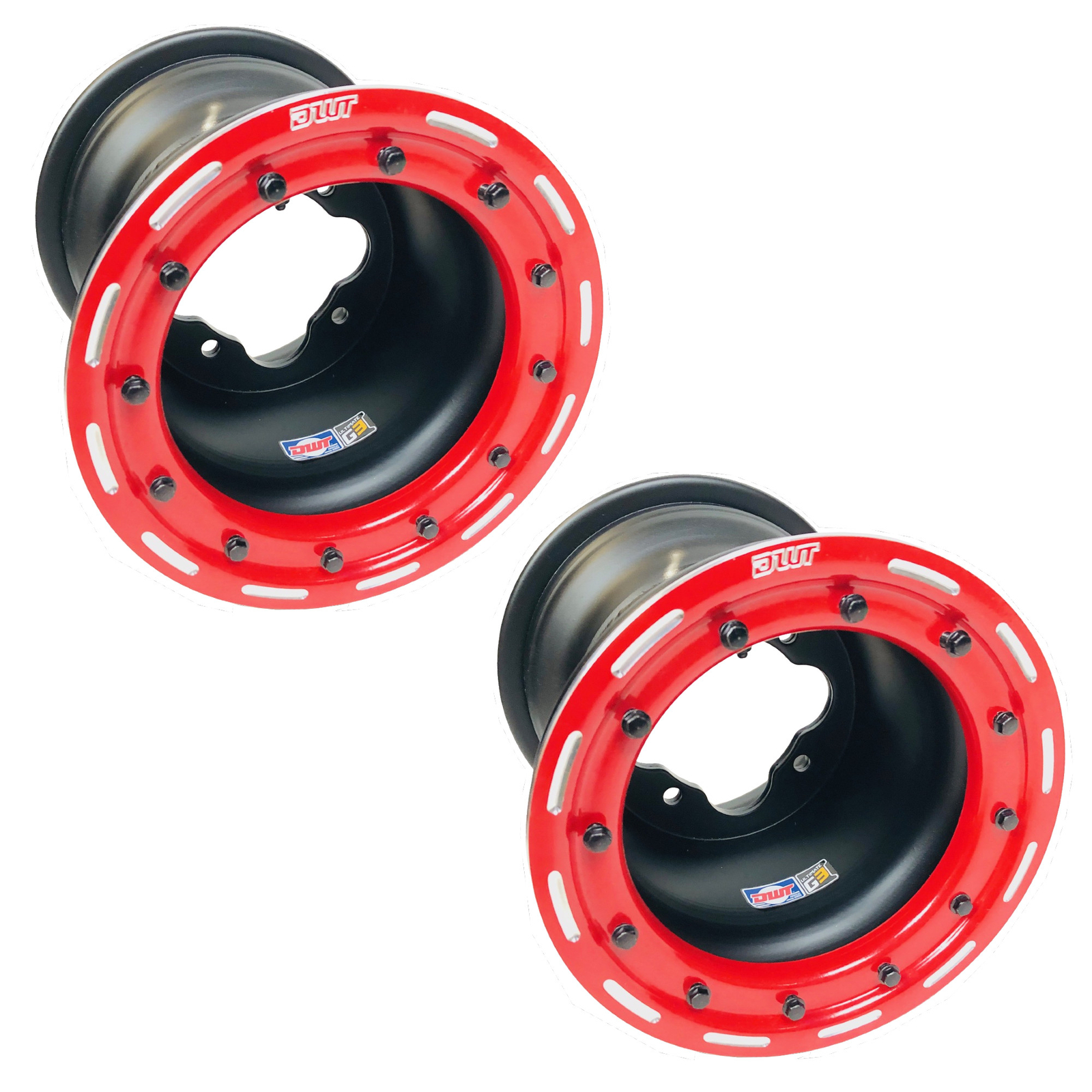 DWT G3 Rear Red Beadlock Wheels Rims 9" 9x8 3+5 4/115 Yamaha Banshee ...