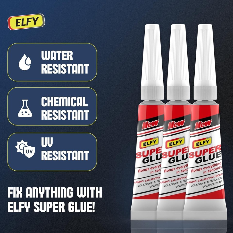 ELFY 3 Pack Super Glue All Purpose with Pin Point Nozzle 4g Super Fast ...