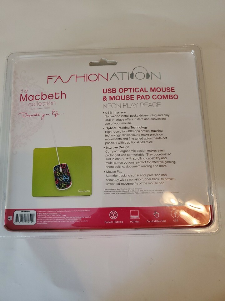 The Macbeth Collection Fashionation USB Optical Mouse & Mouse Pad ...