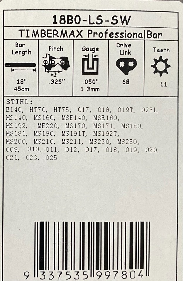 18" Archer Guide bar .325-050-68DL 025 MS210 MS250 fits Stihl WITH ...