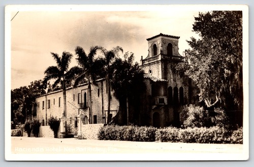 New Port Richey Florida~Hacienda Hotel~Sign: Gate Entrance~1940s RPPC ...