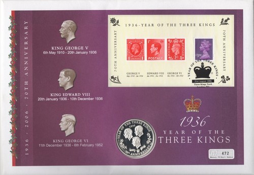1936 Year Of Three Kings .999 Fine Silver Proof Medal And Stamp Cover ...