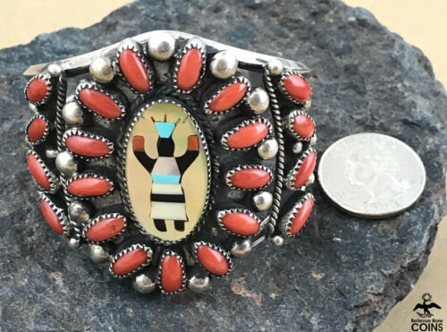Eugene Belone Navajo Sterling Silver Red Coral Apache Ga'an Dancer Cuff Bracelet | eBay