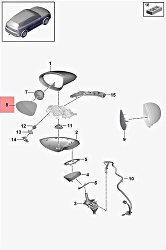 Genuine PORSCHE Cayenne Porsche 9YA Mirror Aspherical left 9Y1857521N ...