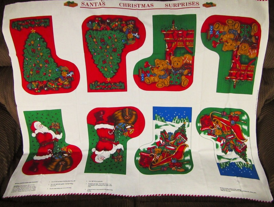 One Santa's Christmas Surprises Cut Sew Panel Christmas Stockings David ...