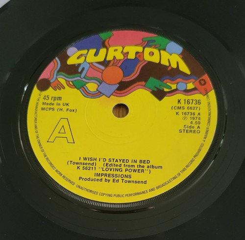 The Impressions I Wish I'd Stayed In Bed 7" Vinyl NM Curtom Records K ...