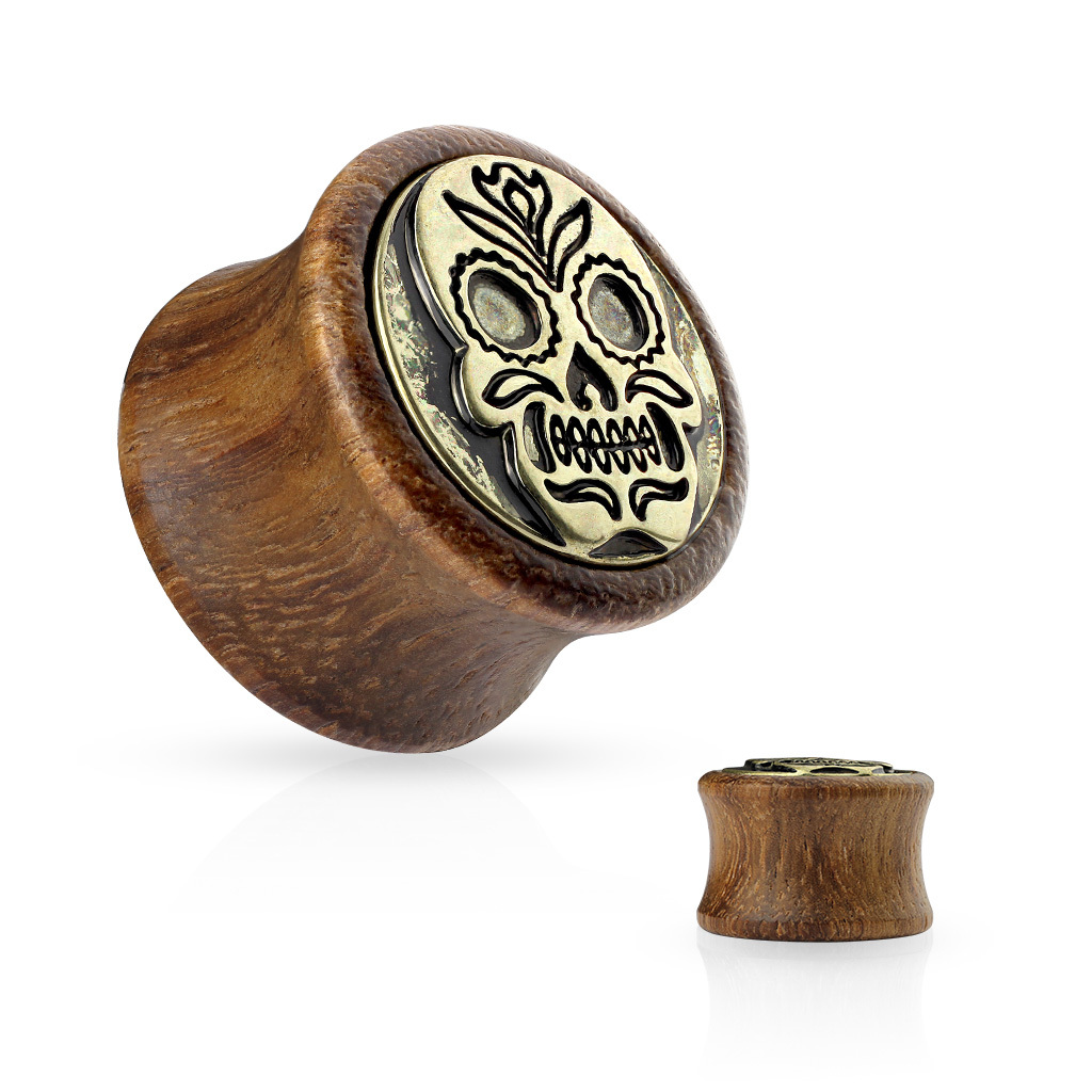 Flesh Tunnel Plug Inlay Piercing Sono Holz Tibetan Skull Tibet ...