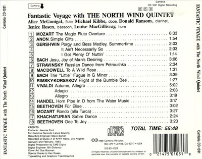 NORTH WIND QUINTET FANTASTIC VOYAGE WITH THE NORTH WIND QUINTET NEW CD ...