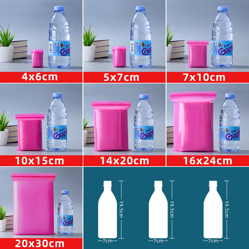 100 Grip Seal Bags Baggies Self Resealable Pink Polythene Poly Zip Lock ...
