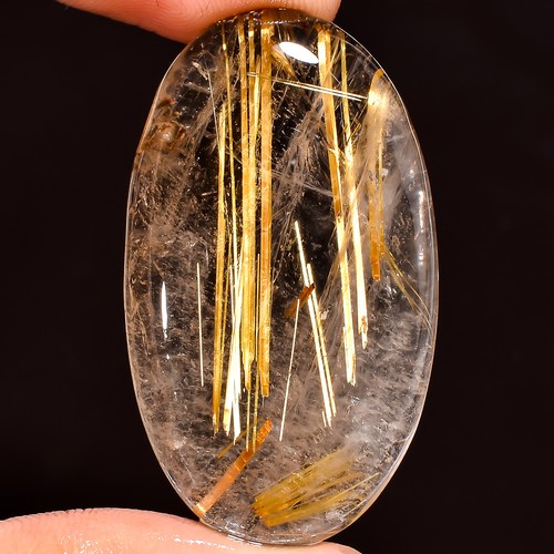 100% Genuine Golden Rutile Quartz Oval Cabochon Gemstone 56.65Cts. 24x ...