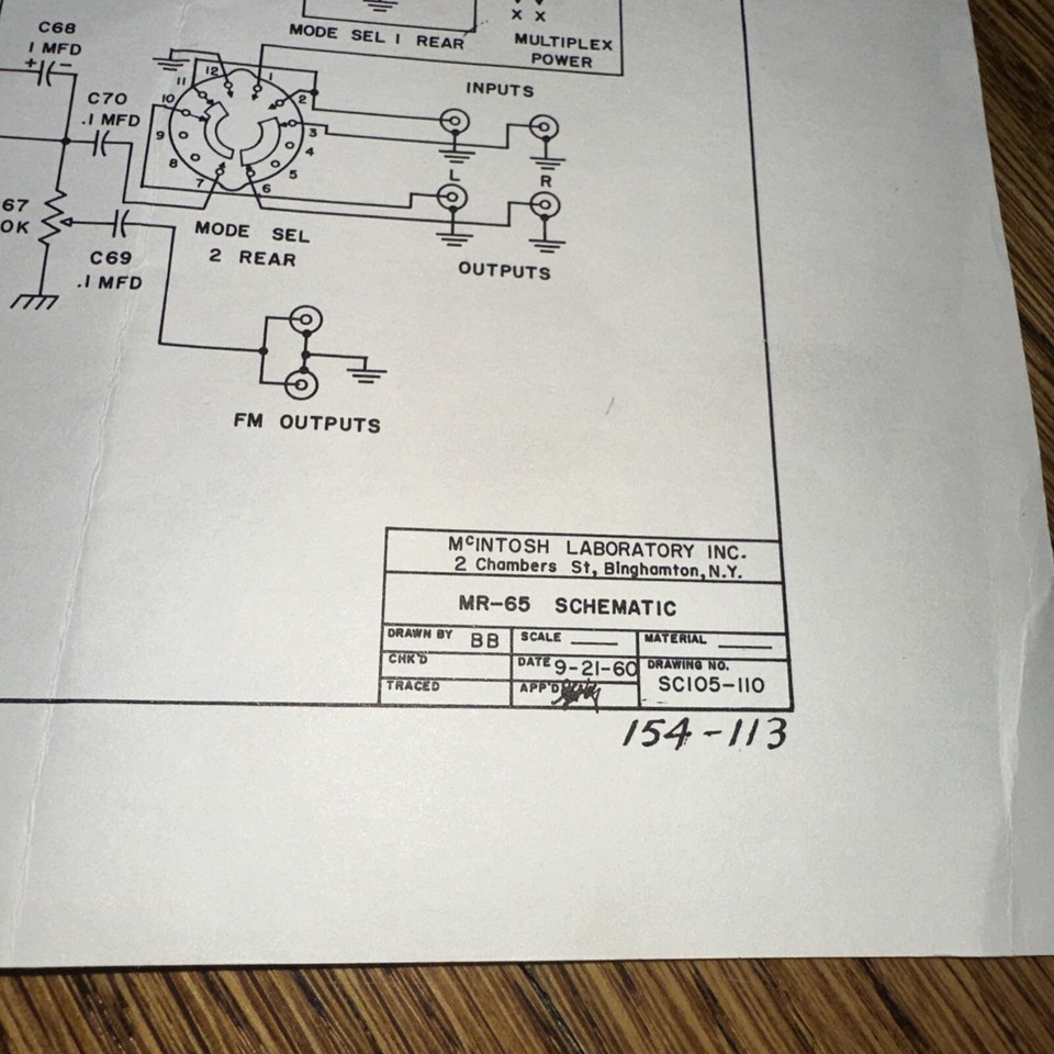 Original McIntosh MR65B Tuner Foldout Schematic --SC 105-110 | eBay