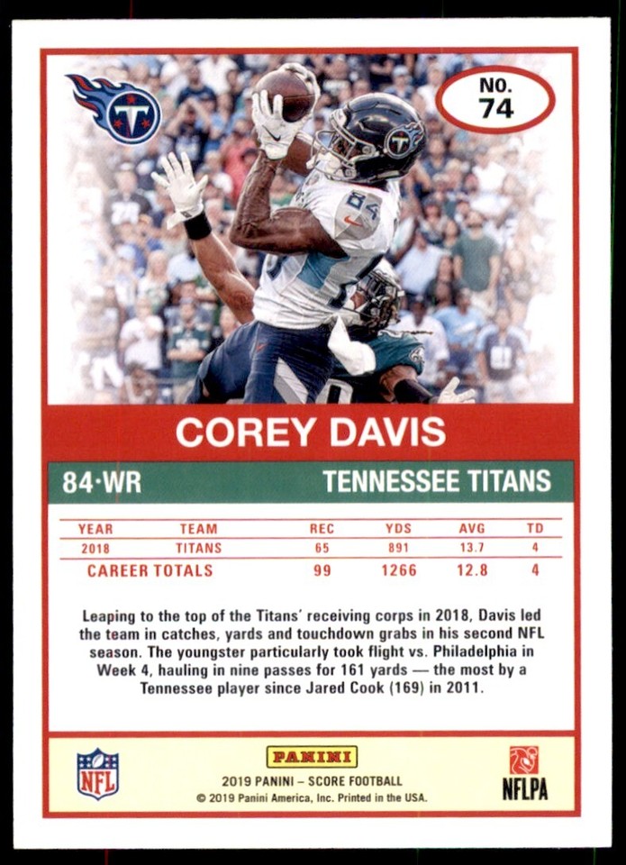 2019 Score Corey Davis Tennessee Titans #74 | eBay
