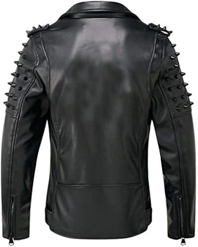 Men's Brando Notch Lapel Collar Punk Studded Spikes Biker Black Leather ...