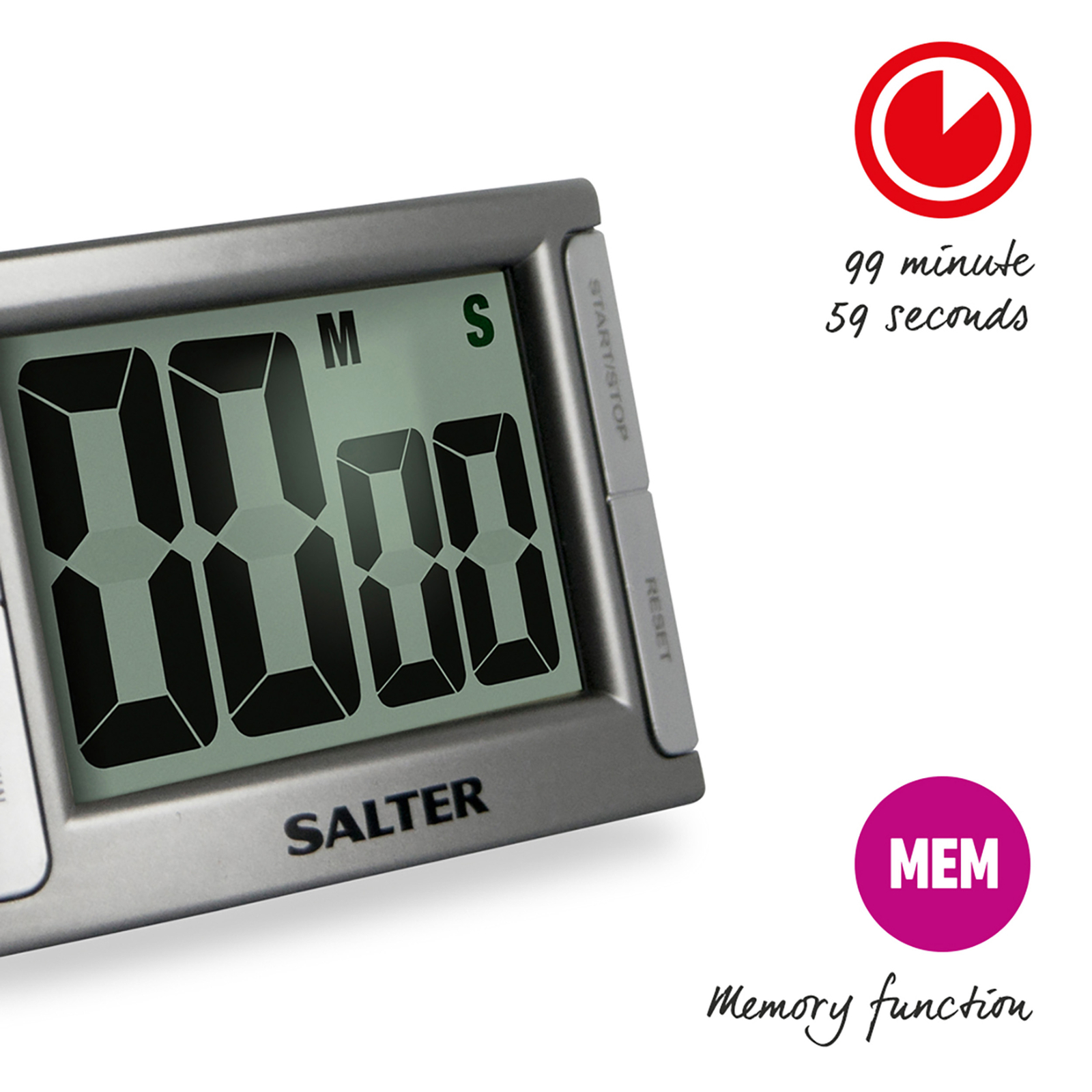 Salter Digital Kitchen Timer Large Display Easy To Use Count Up/Down ...