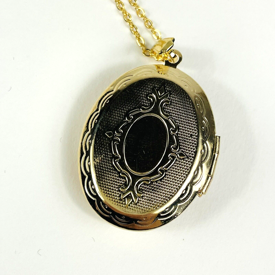 Vintage Style Cameo Locket Pendant Necklace 14k Gold Plated Etched ...