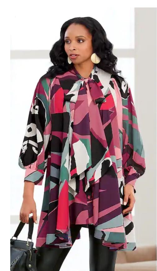 Size 1X PLUS Ashro Pink Purple Red Multi Cynthia Tunic Top Blouse | eBay