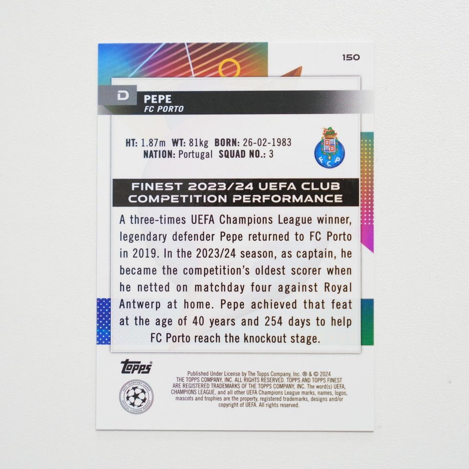 2023-24 Topps Finest Uefa Club Competitions Pepe Ferris Wheel /135 ...