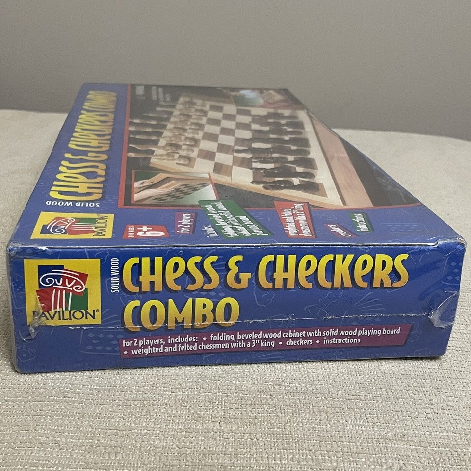 Vtg Pavilion Solid Wood Chess&Checkers Combo Pieces Wooden Folding ...