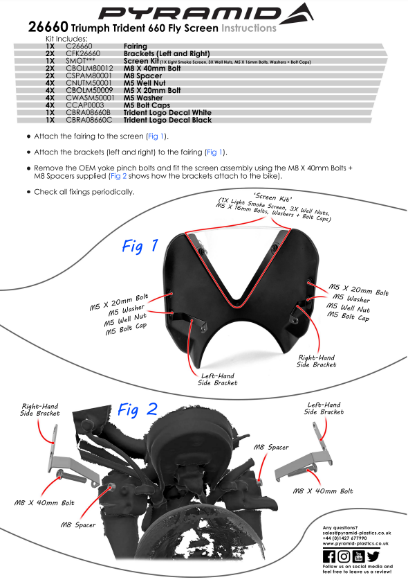 Pyramid Fly Screen Windshield Crystal White Triumph Trident 660 2021 ...