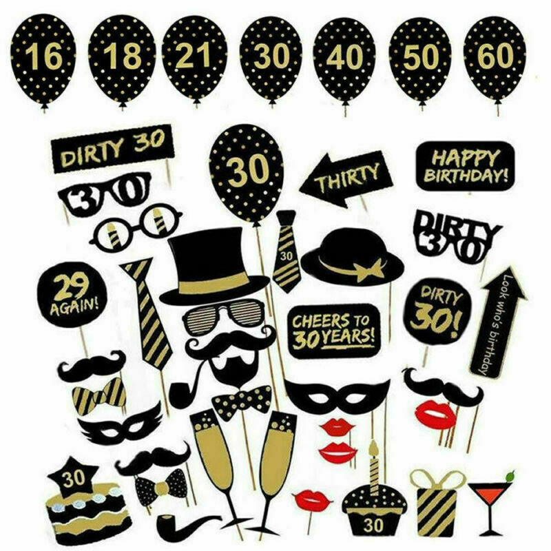 36pc Birthday Party Photo Booth Props 16/18/21st/30/40/50/60th Party ...