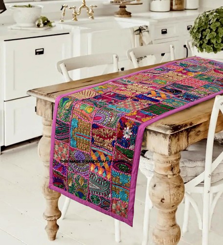Indian Handmade Vintage Patchwork Table Runner Bohemian Wall Hanging ...