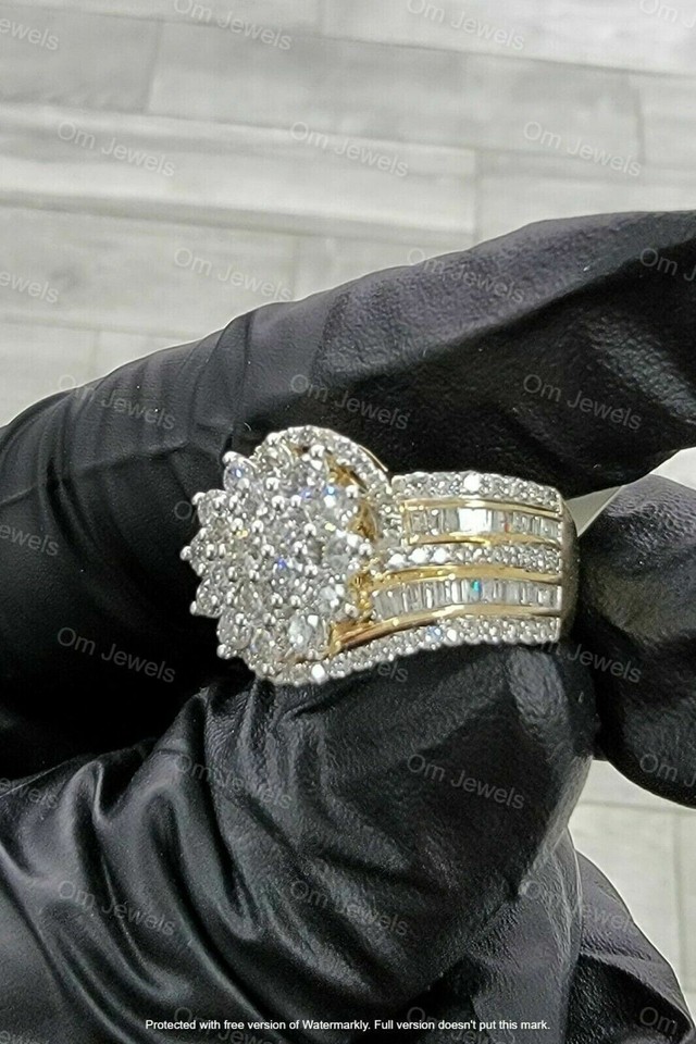 2Ct Lab-Created VVS1/D Diamond Cluster Engagement Ring 14k Yellow Gold ...