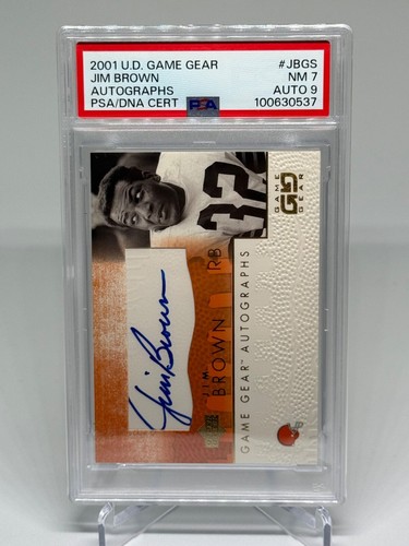 2001 Upper Deck Game Gear Jim Brown Auto Card GRADED PSA 7 NM w/ 9 AUTO ...
