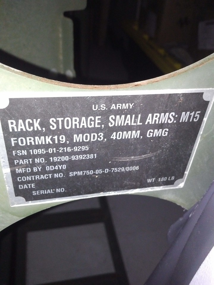 Rack, Storage, Small Arms: M15 for MK19 MOD 3, 40mm GMG, FSN 1095-01 ...