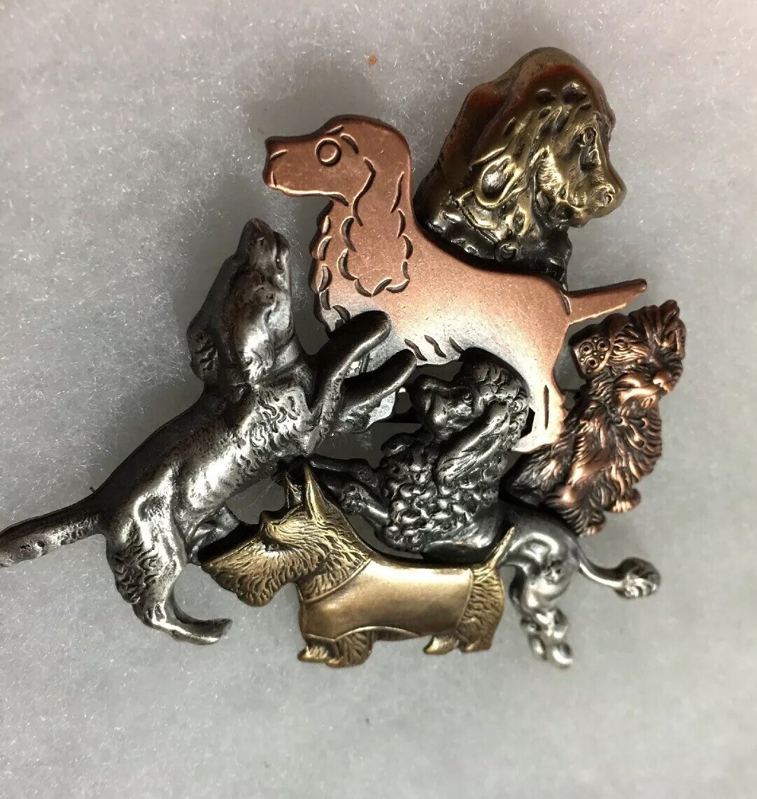 Dogs Playing Brooch Pin Mutts Poodle Puppy Jewelry Retriever Cute! A671 ...