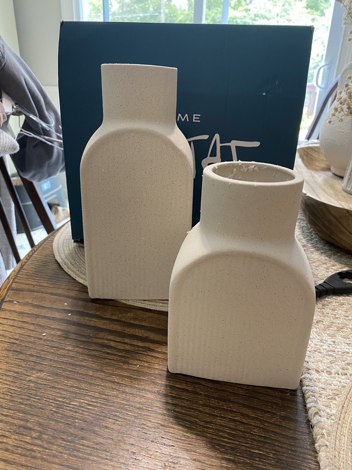 Home Habitat Nordic Ceramic Vases -2 Piece Set, Ribbed Vases Minimalist ...