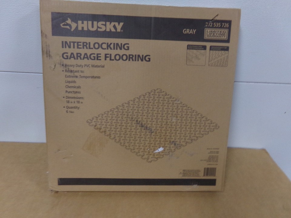 Husky 18.4 in x 18.4 GREY PVC Garage Flooring Tile (6-Pack) / 13.95 sq ...
