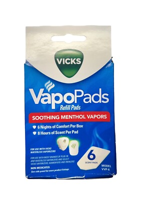 1 PACK Vicks VapoPads 6 total Soothing Menthol Vapor Refill Scent Pads ...