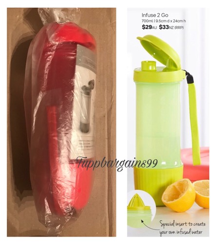 NEW Tupperware Infuse 2 Go 700ml Water Bottle Flip Cap PINK with Citrus ...