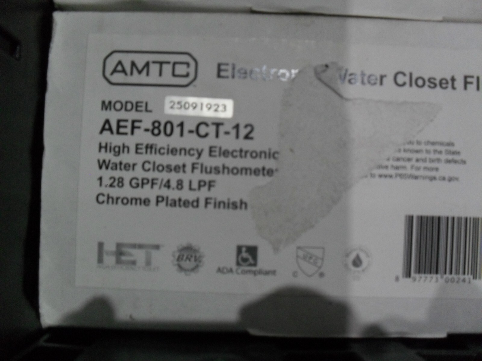 AMTC AEF-801-CT-12 HYBRIDFLUSH Top Mount Auto Water Closet Flushometer ...