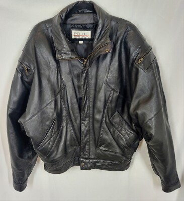 pelle Leather bomber jacket vintage w/ zip pcts on shoulder 2 front ...