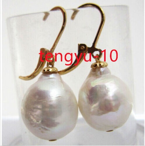 AAA+ 13mm natural south sea white baroque pearl earrings 14k Gold | eBay