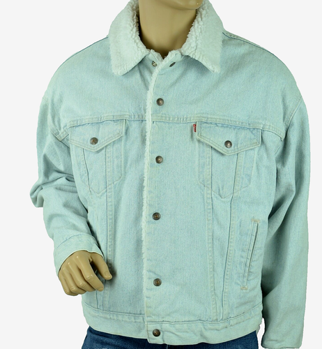 Levis Mens Vtg Sherpa Denim Jean Trucker Jacket TAG Size XL Blue Cotton ...