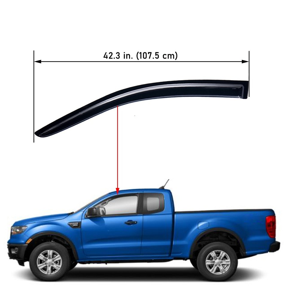 Tape-on Window Visors Vent Shade Deflectors for 2019-2025 Ford Ranger ...
