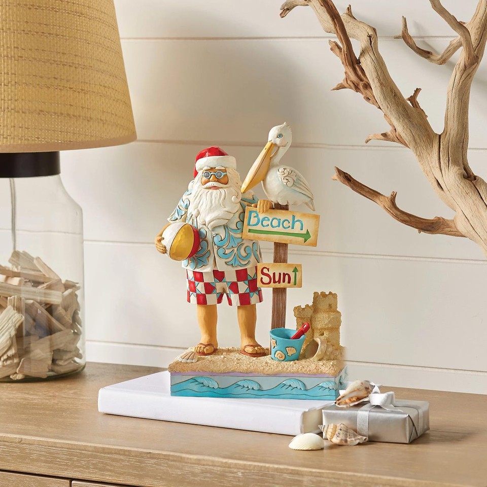 Jim Shore Heartwood Creek Coastal Santa With Sign and Pelican Figurine ...
