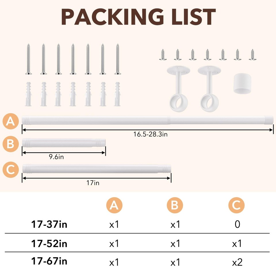 Closet Rod Hanging Clothes Adjustable Ceiling/Wall Mounted Heavy 17-67 ...