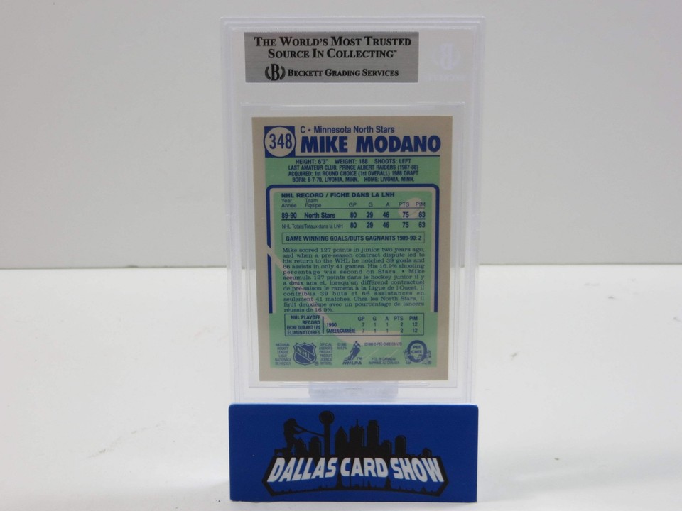 MIKE MODANO SIGNED 1990-91 O-Pee-Chee OPC #348 BAS BGS SLAB Minn North ...